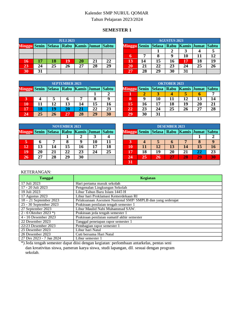Kaldik SMP Nurul Qomar 2023-2024 | PDF