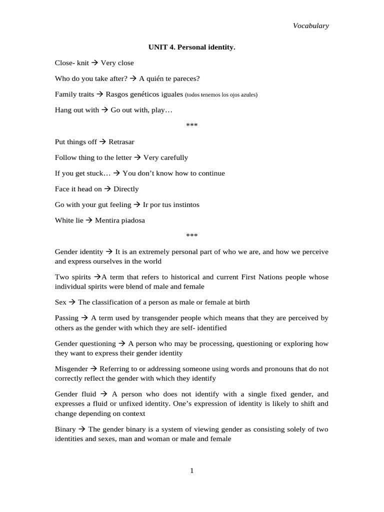 UNIT 4. Personal Identity | PDF | Gender | Gender Studies