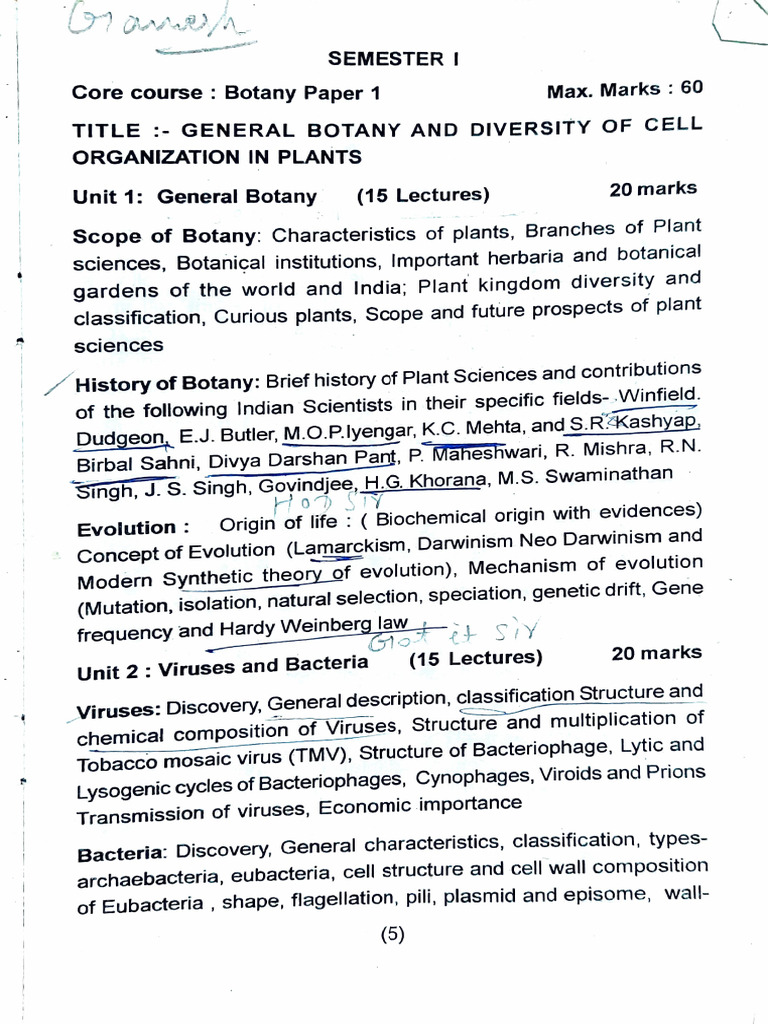 ECC Botany Syllabus | PDF