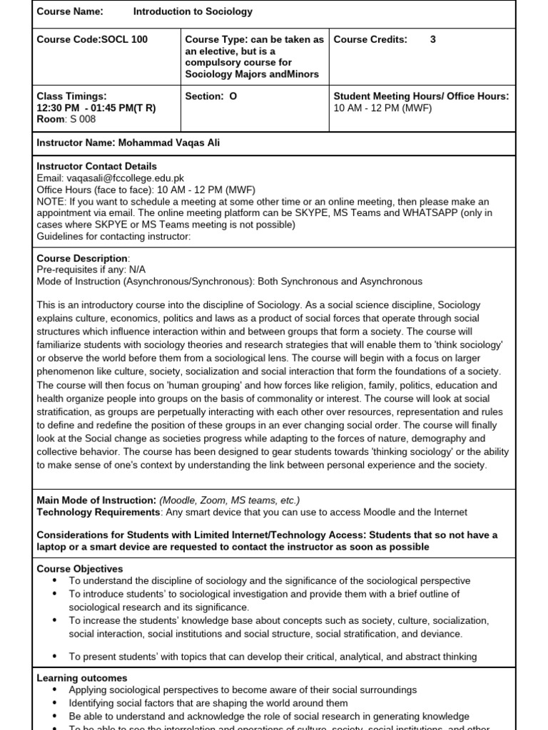 SOCL100 O - FL 24 - Vaqas Ali | PDF