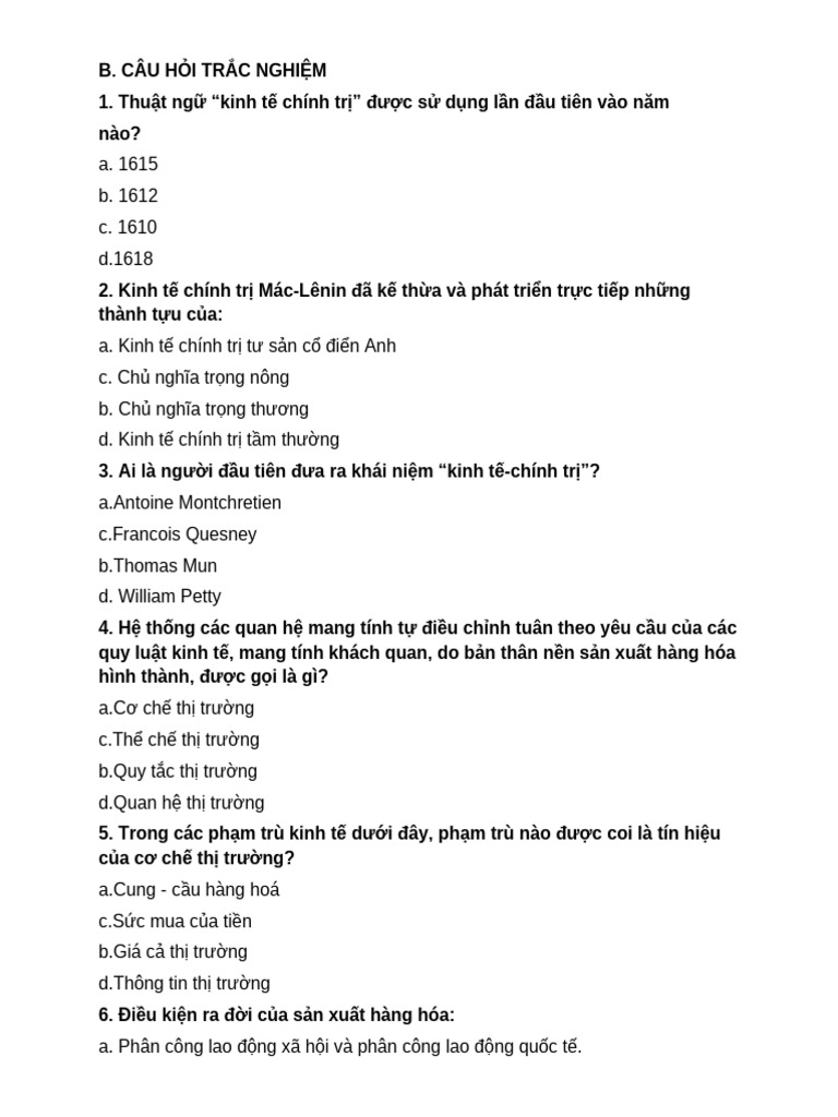 Câu hỏi TN giáo trình KTCT | PDF