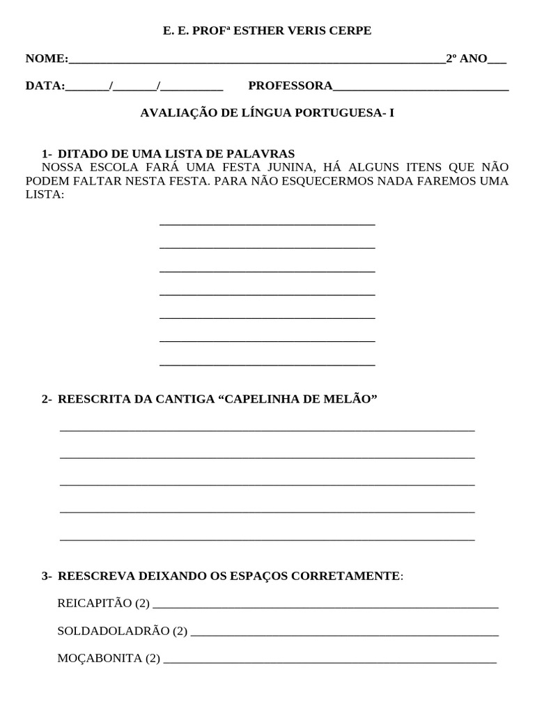 PROVA DE PORT 2º BIM 2018 | PDF