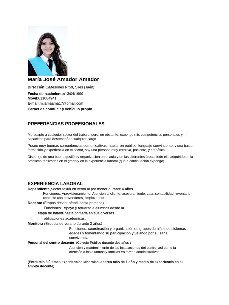 CV MarÃ - A Josã© Amador Amador | PDF