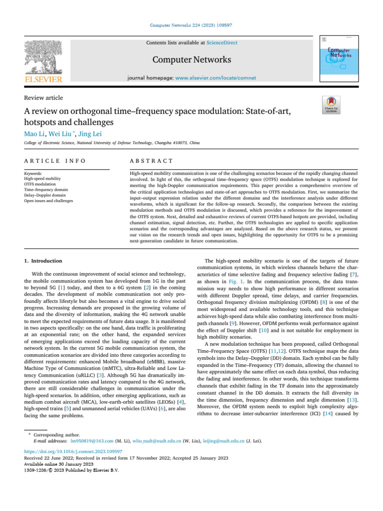 A Review On Orthogonal Time Frequency Space Modulation State Of Art Pdf Modulation Science