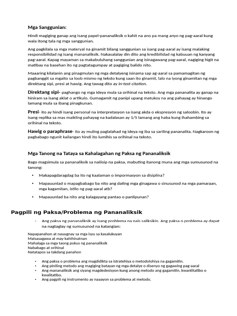 Handout Sa Pananaliksik | PDF