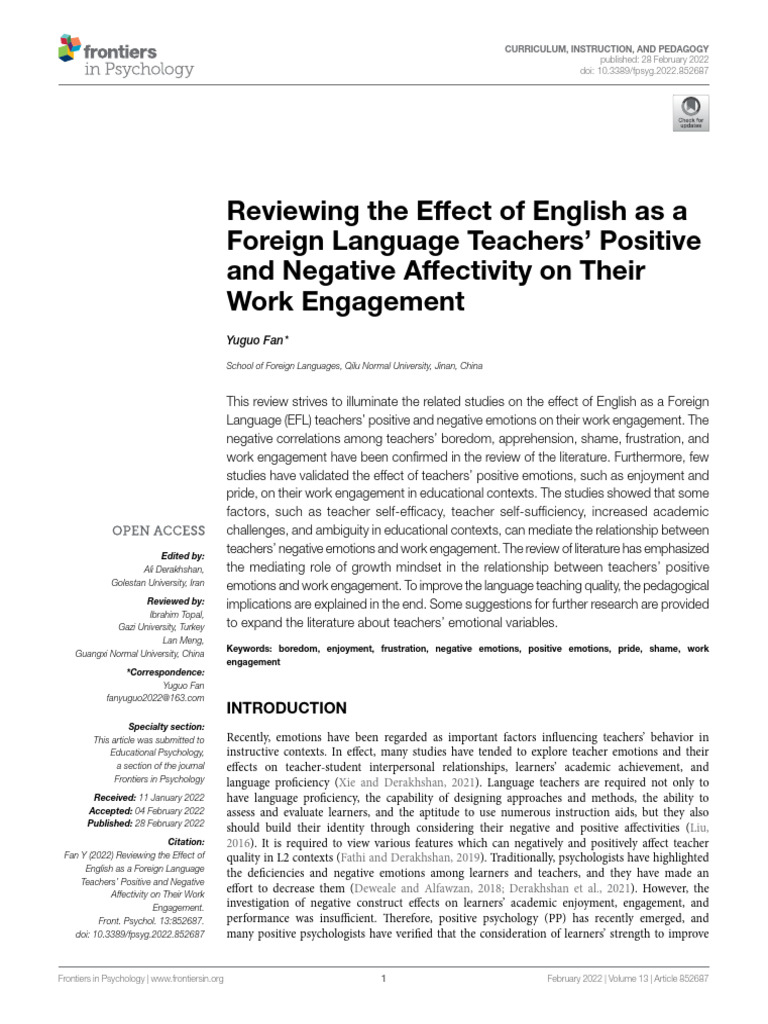 Reviewing The Effect of English As A Foreign Language Teachers ...