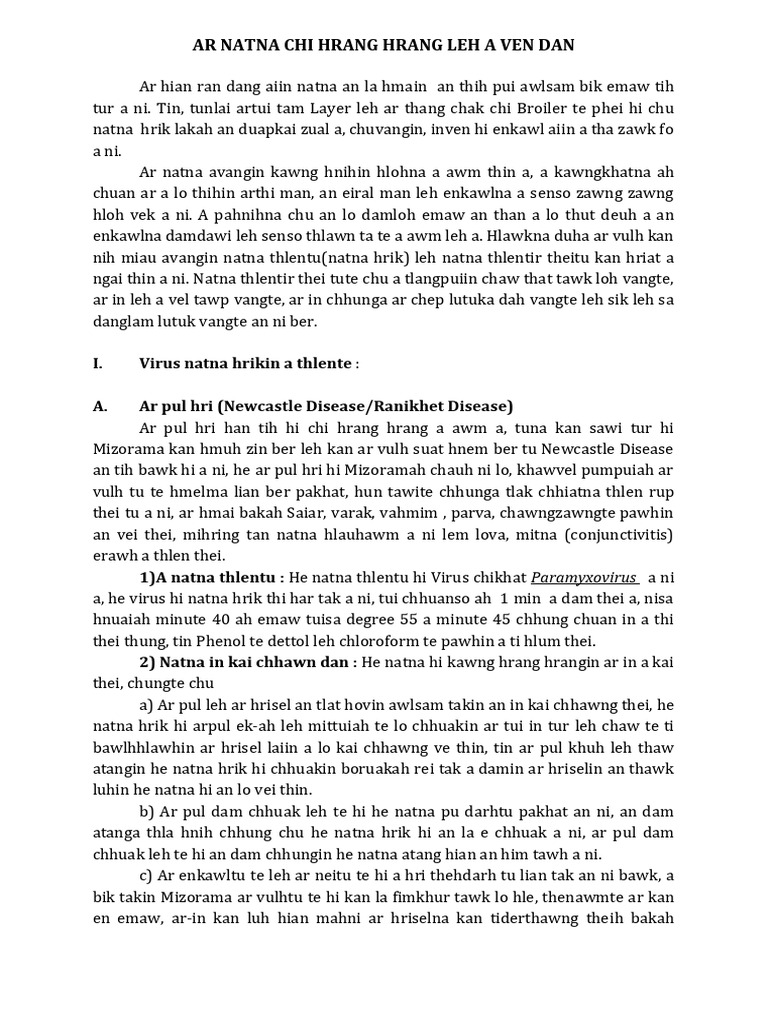 Ar Natna Chi Hrang Hrang Leh Ven Dan | PDF