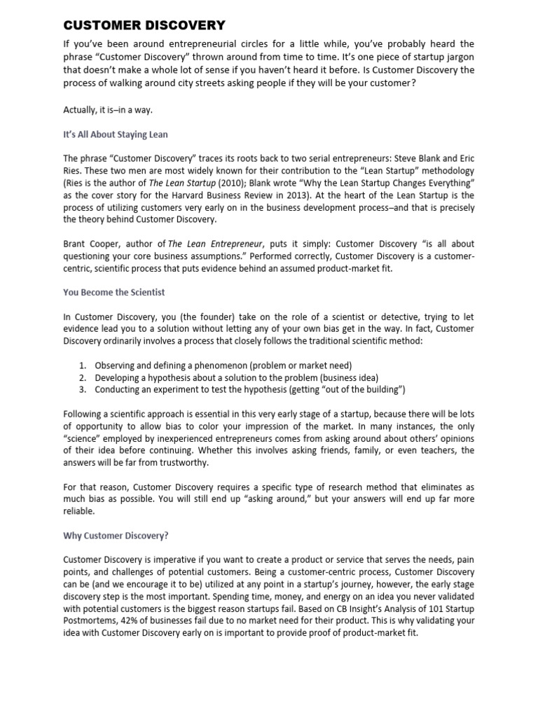 Customer Discovery | PDF