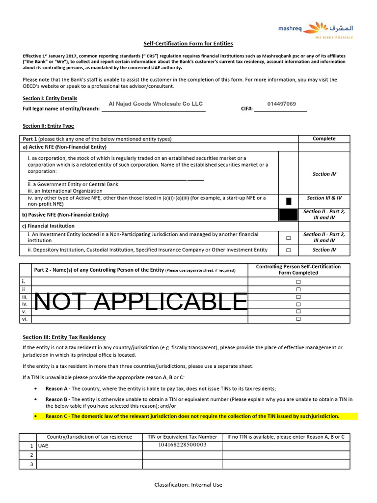 CRS Self-Certification Form FINAL | PDF