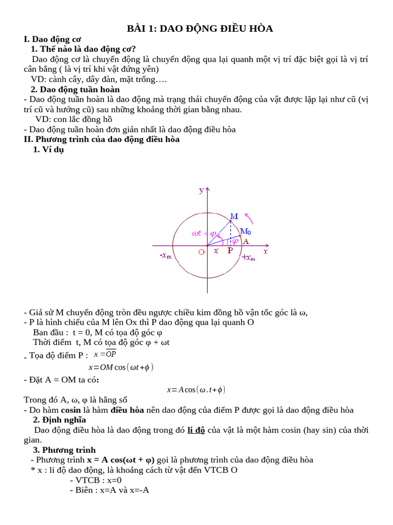 BÀI 1 - DAO ĐỘNG ĐIỀU HÒA | PDF