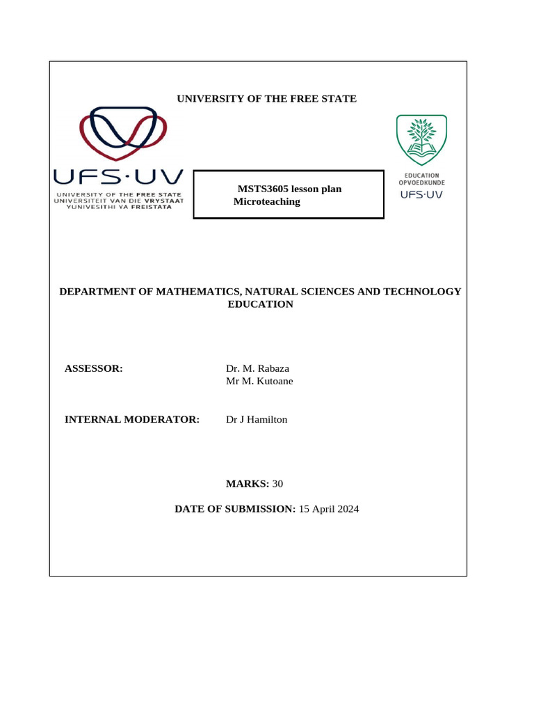 MSTS3605 Lesson Plan 2024 | PDF