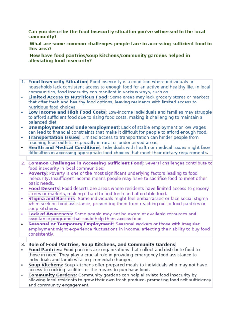 Can You Describe The Food Insecurity Situation You | PDF