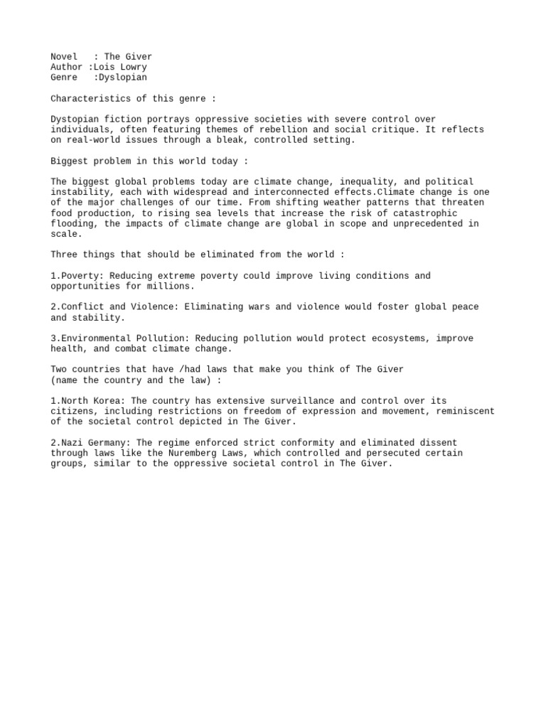 Dystopian Themes in "The Giver" | PDF