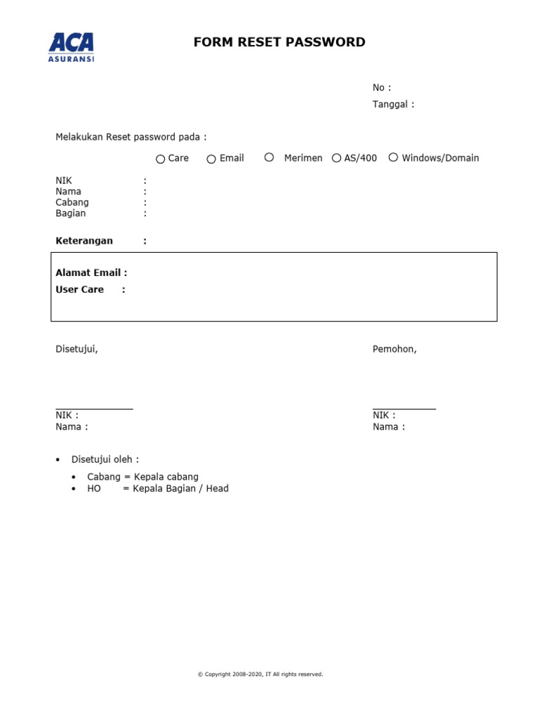 Form Reset Password Care + Email + Merimen (2) | PDF