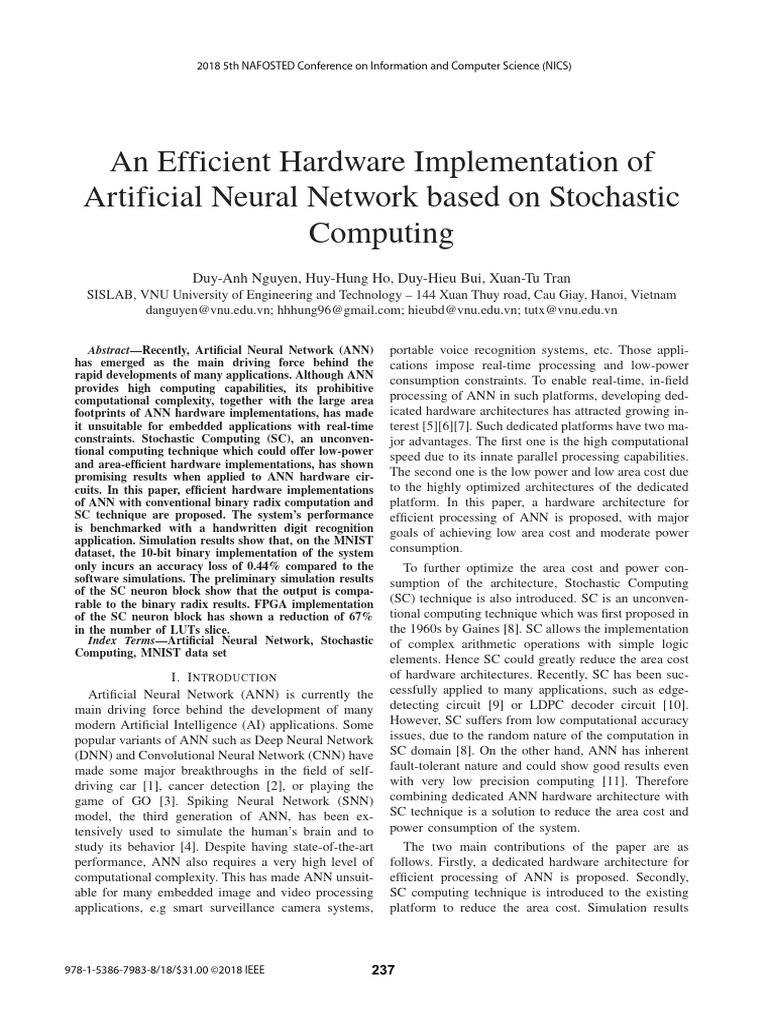 An Efficient Hardware Implementation Of Artificial Neural Network Based On Stochastic Computing 9747
