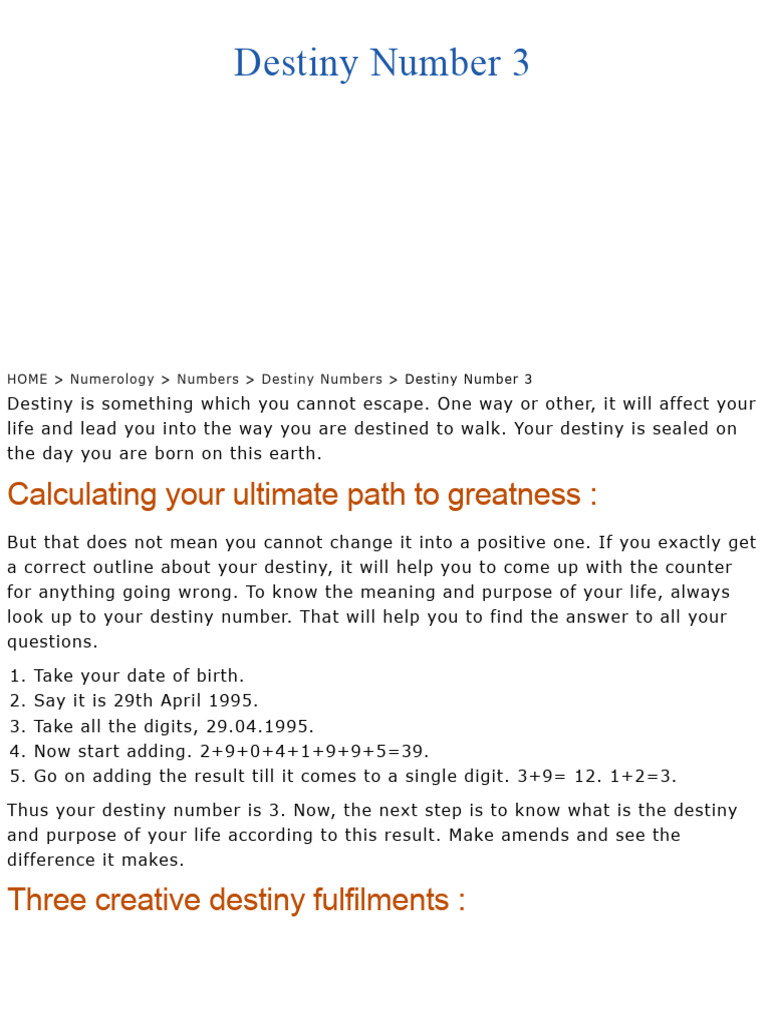 Destiny Number 3 | PDF