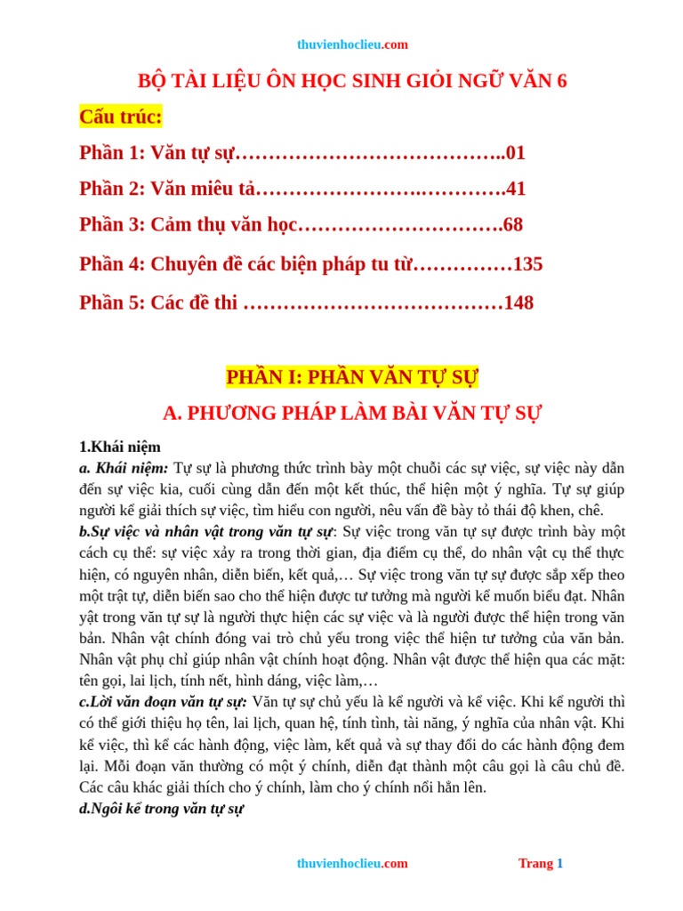 Bo Tai Lieu On Thi HSG Ngu Van 6 | PDF