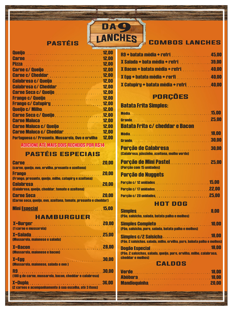Da 9 Cardapio | PDF