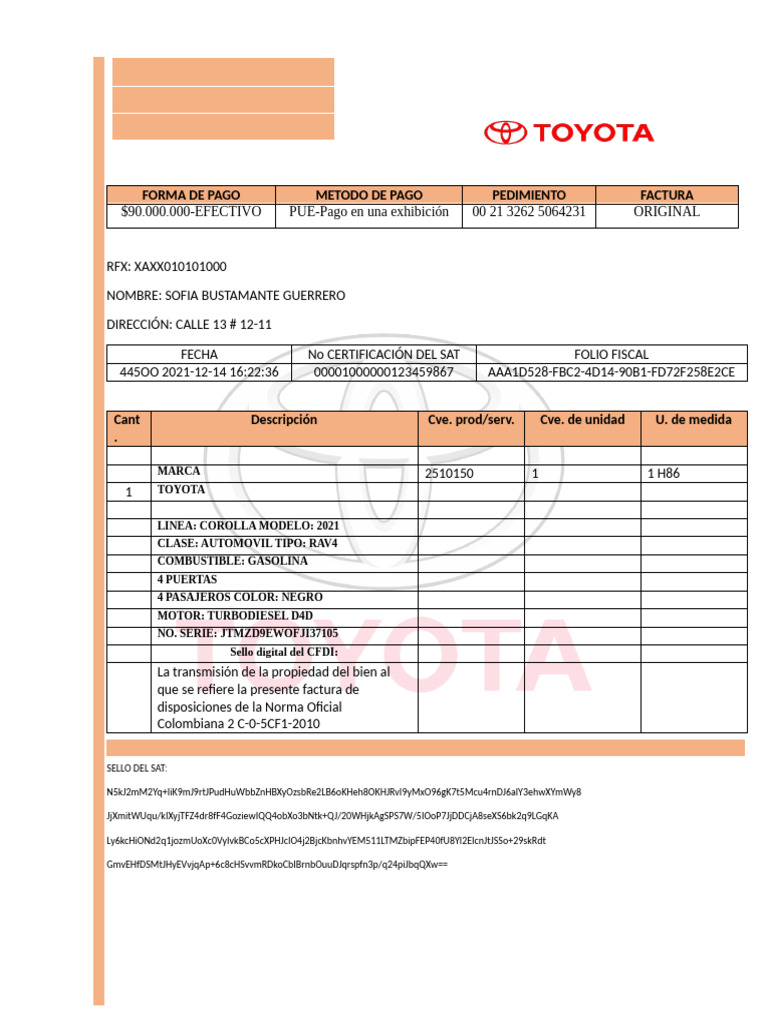 Factura Vehiculo Toyota Pdf