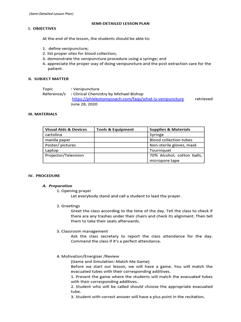 SAMPLE SEMI-DETAILED LESSON PLAN | PDF