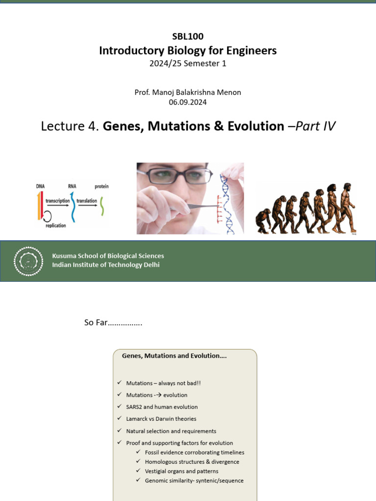 SBL100-Genes Mutation Evolution-Lecture 7-10092024 | PDF