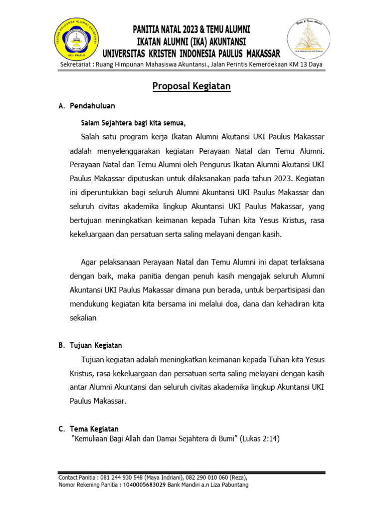 Proposal Natal & Temu Alumni IKA Akuntansi UKI Paulus | PDF