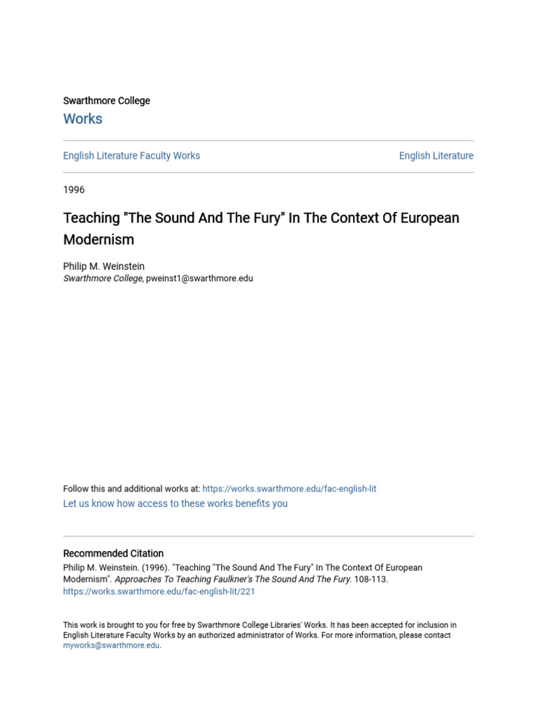 Approaches To T The Sound and The Fury | PDF
