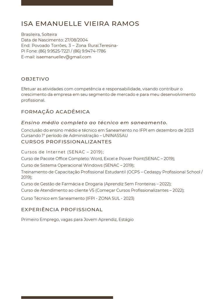 Currículo Isa Emanuelle | PDF