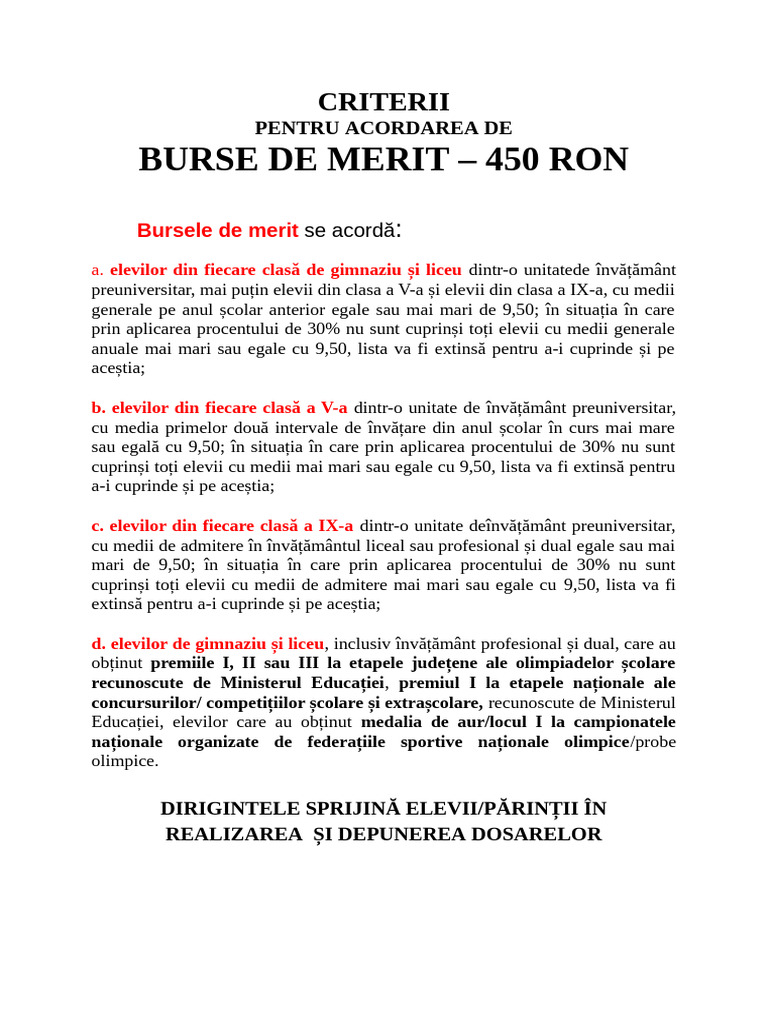 Criterii - Burse Merit | PDF