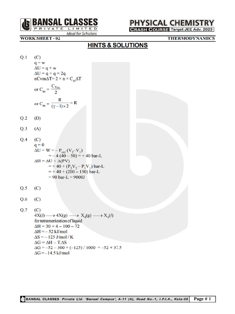 PC_WS-2_Thermodynamics_Sol | PDF