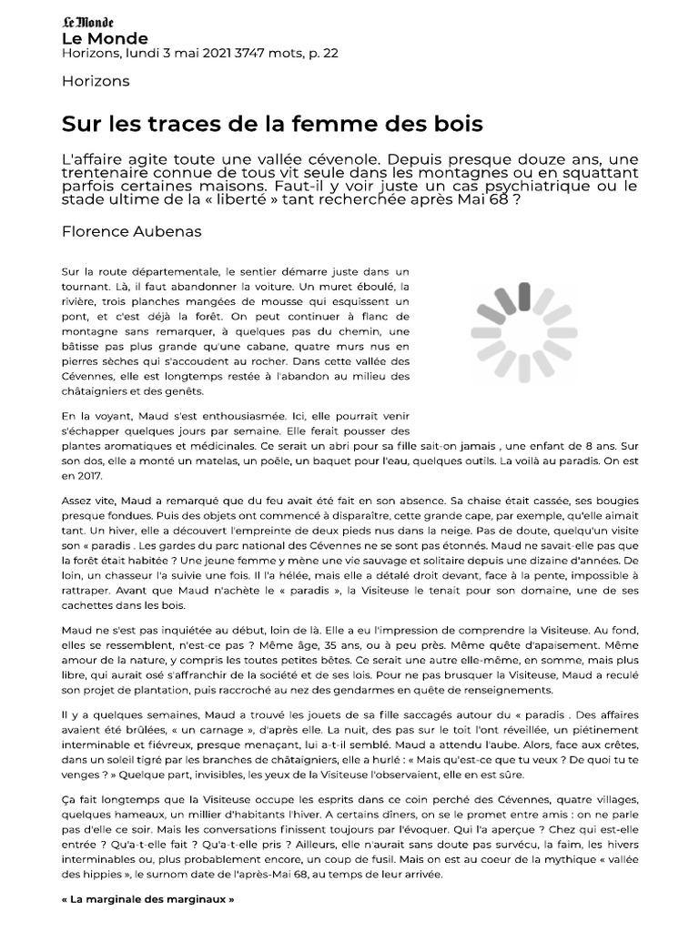 Dans Les Cevennes Sur Les Traces de La Femme Des Bois - F Aubenas Le Monde | PDF