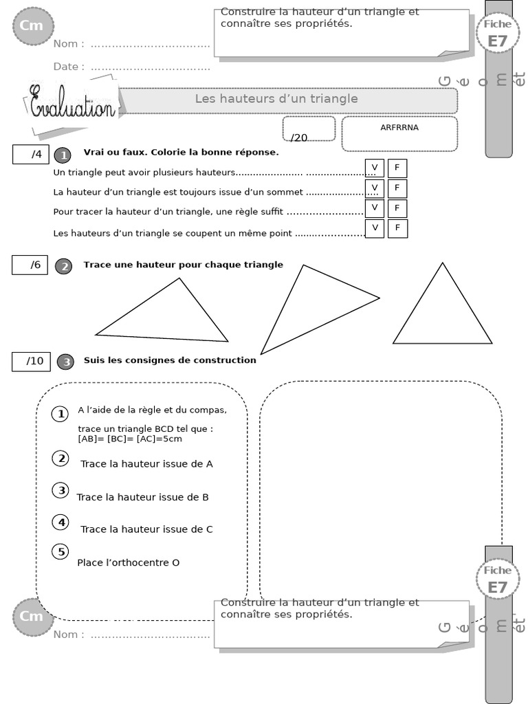 cm2 Evaluation Hauteur Triangle | PDF