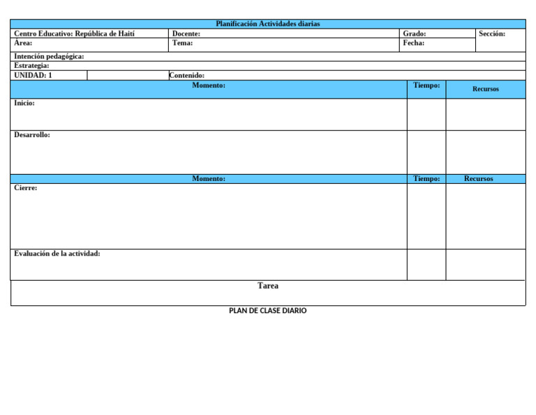 Plantilla de Planificacion Diaria | PDF