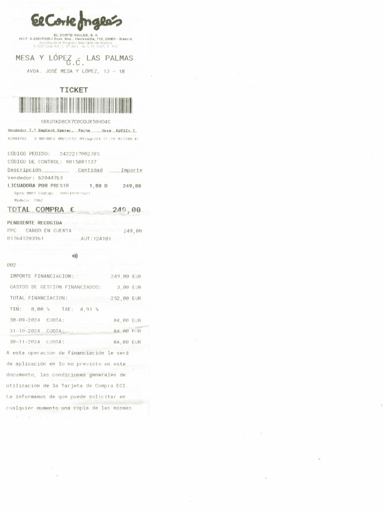 Ticket ECI Licuadora | PDF