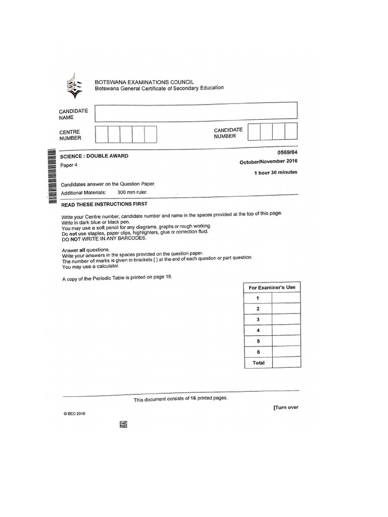Bgcse Double Award Paper 4 2016 | PDF