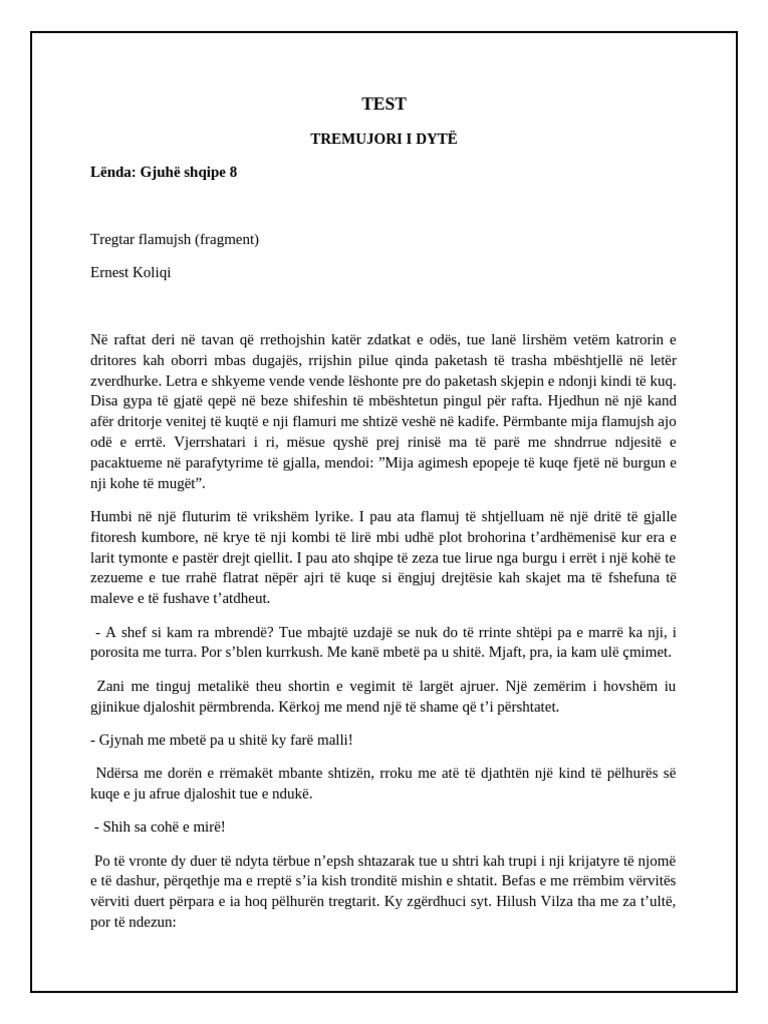 Gjuha Shqipe 8 - Test 2 | PDF