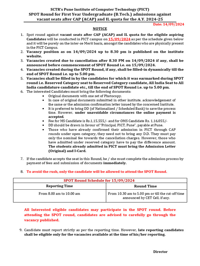 v2 - Notice - Acap & Il - Spot Rounds - On 15-09-2024 | PDF