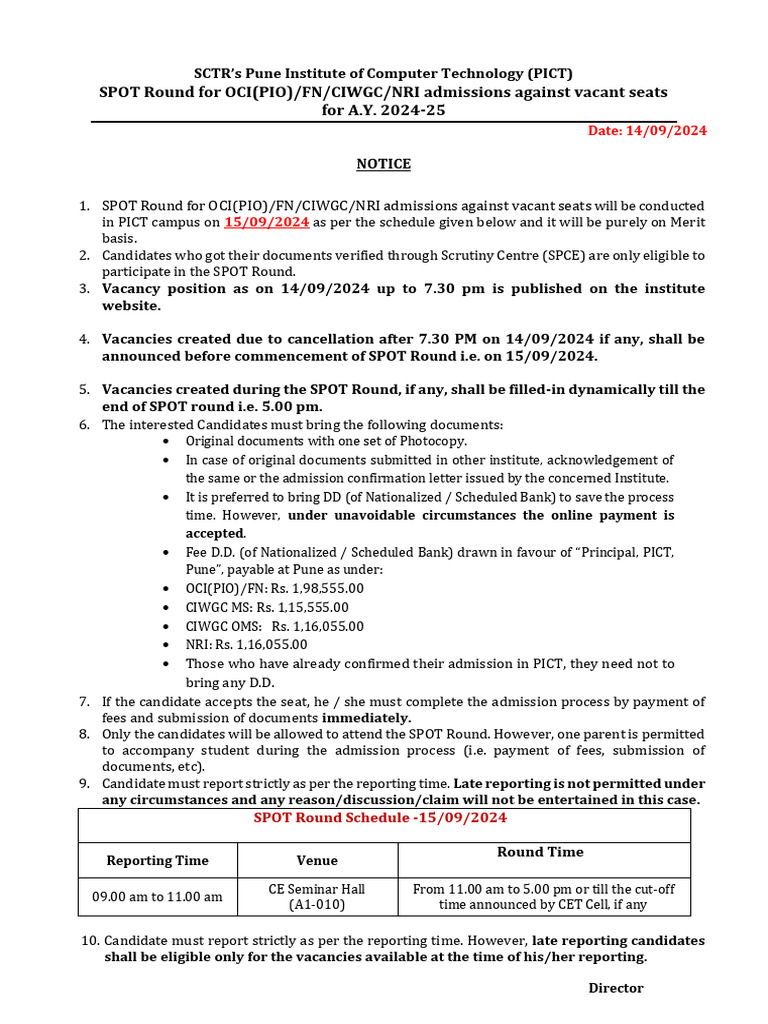 V1 - Notice - SN NRI SPOT Rounds - On 15-09-2024 | PDF
