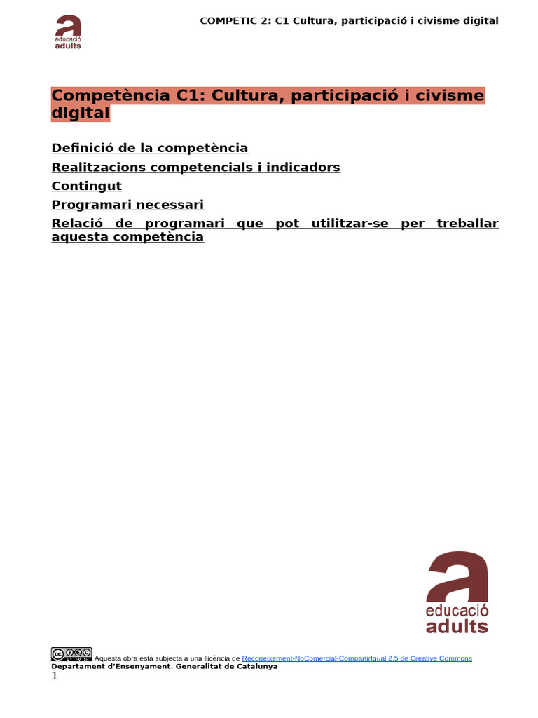COMPETIC 2 C1. Introducció Cultura, Participació I Civisme Digital - v.17 | PDF