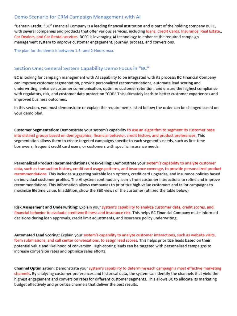 Customer Requirements - CRM Campaign Management With AI | PDF