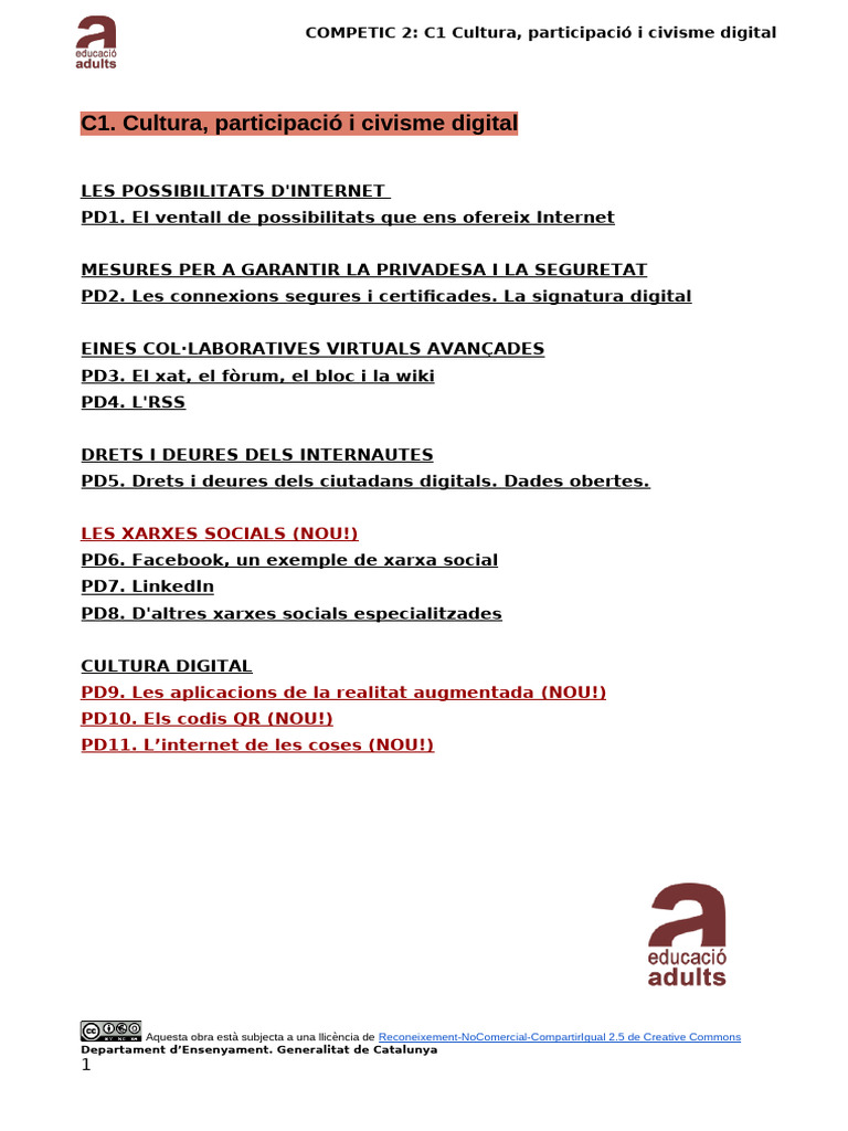 COMPETIC 2 C1. Cultura, Participació I Civisme Digital - v.17 | PDF
