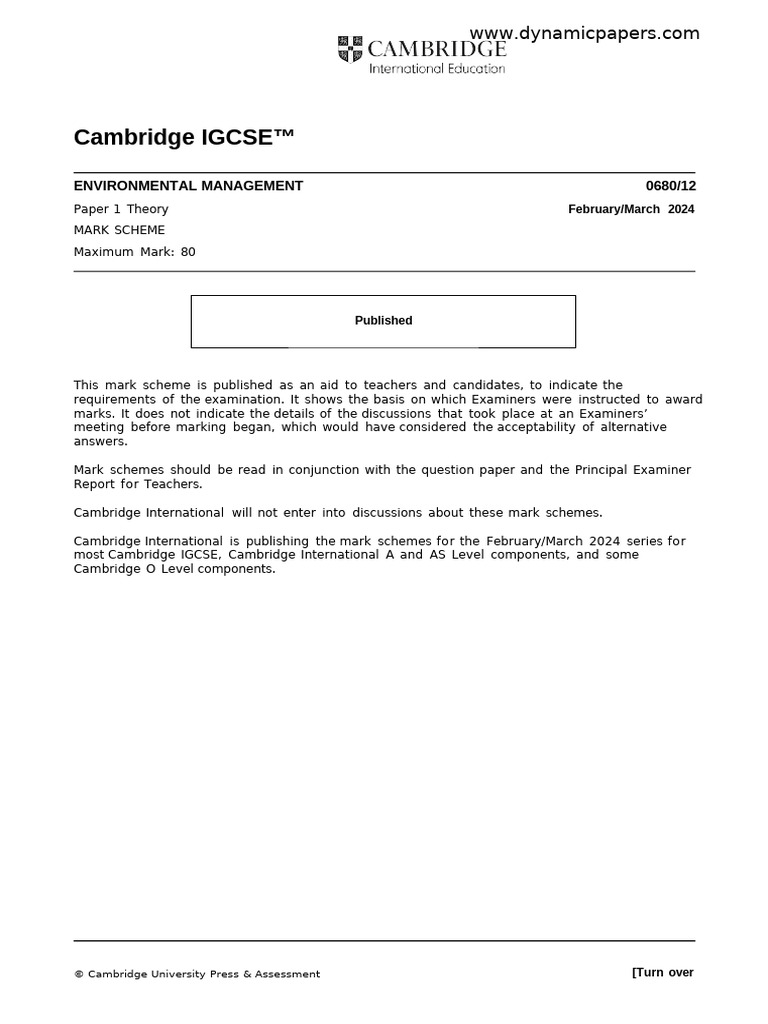 Cambridge IGCSE™: Environmental Management 0680/12 | PDF