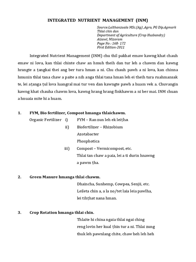 Integrated Nutrient Management (INM) | PDF