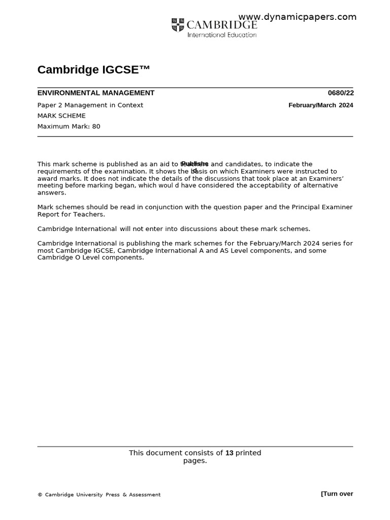 Cambridge IGCSE™: Environmental Management 0680/22 | PDF