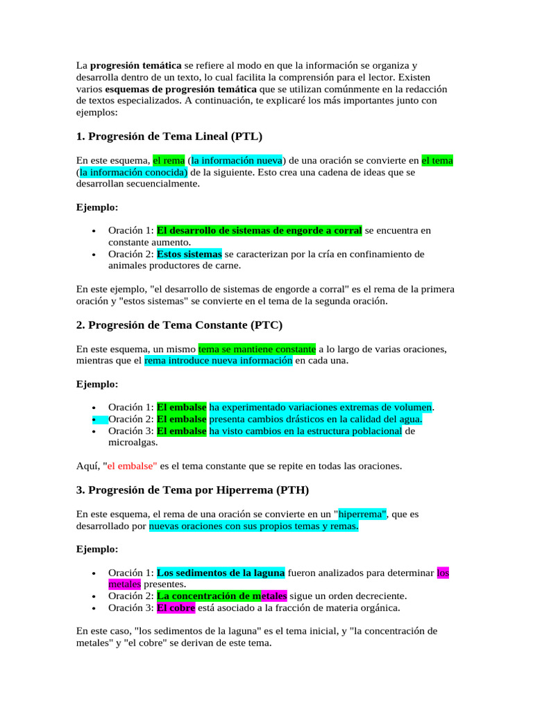 La Progresión Temática Se Refiere Al Modo en Que La Información Se ...