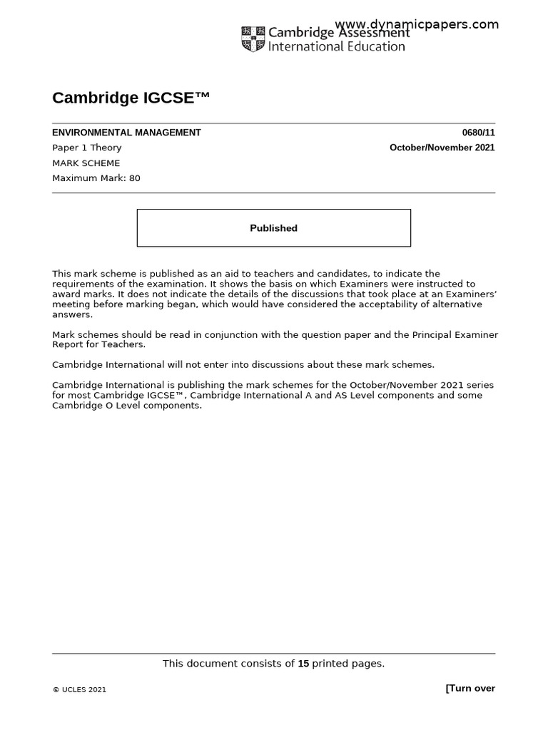 Cambridge IGCSE™: Environmental Management 0680/11 October/November ...
