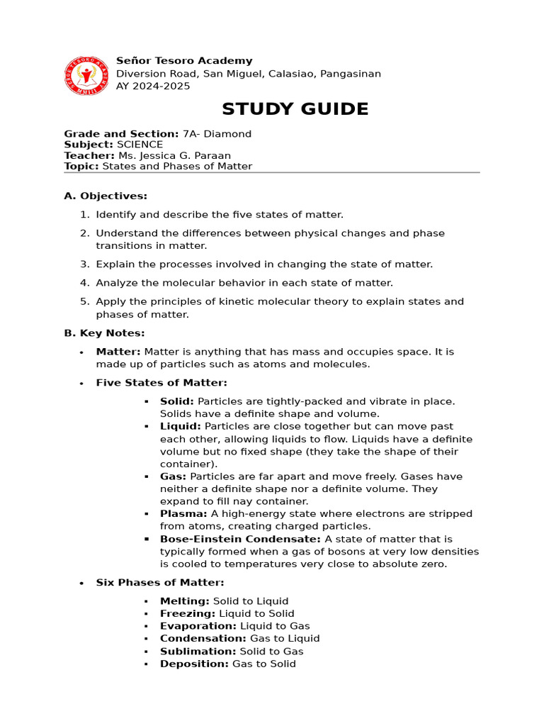 Study Guide - Science 7 | PDF
