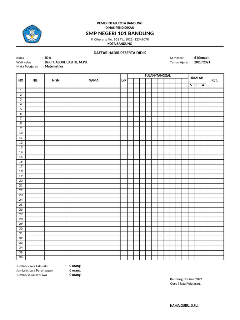 Contoh Format Daftar Hadir 2 | PDF