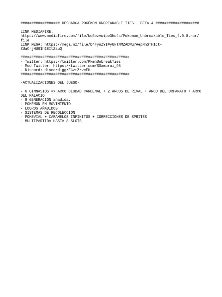 DESCARGA Pokémon Unbreakable Ties - Beta 4 | PDF