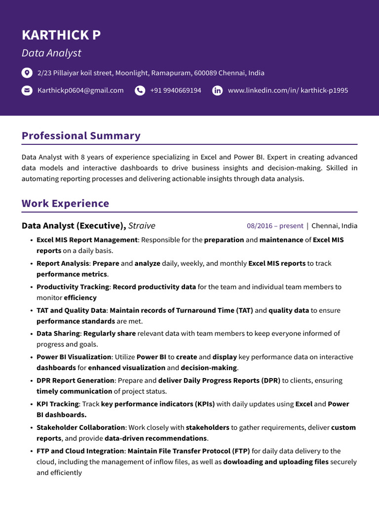 Karthick P CV Data Analyst | PDF Karthick P CV Data Analyst | PDF